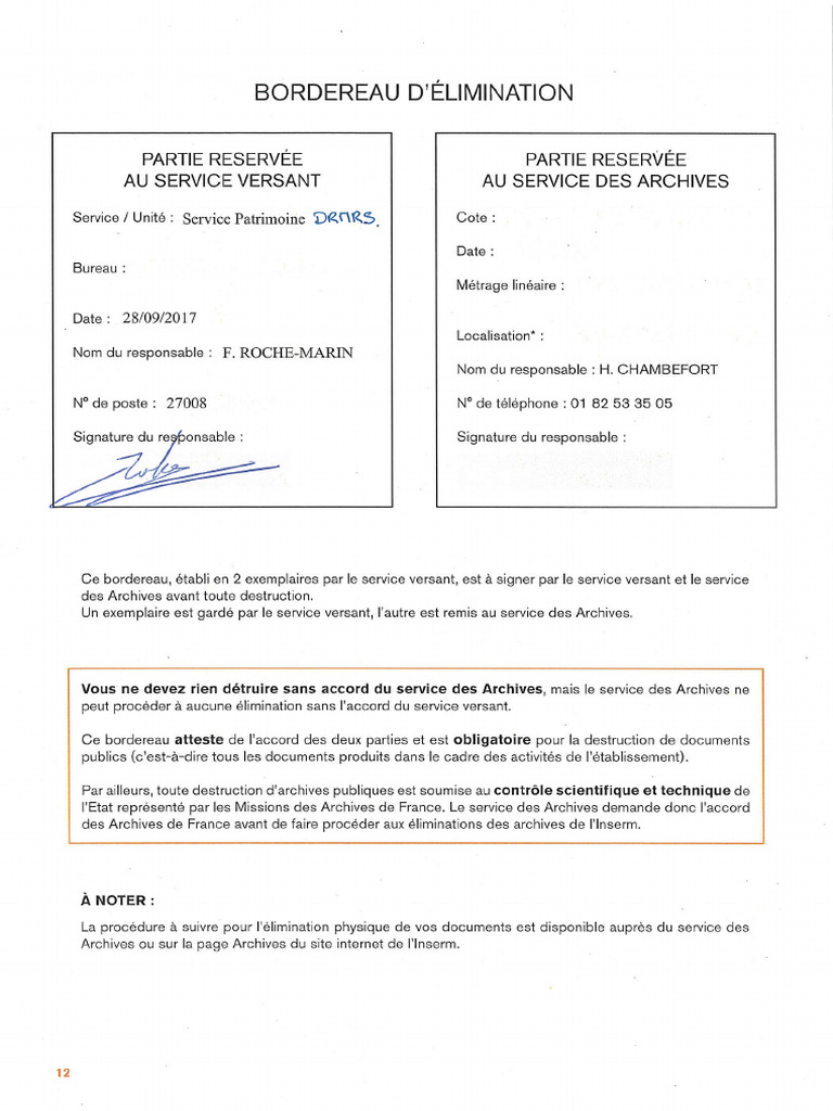 Bordereau 2017 Pour Élimination | PDF