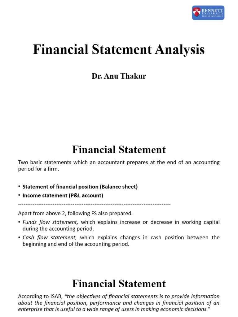 Financial Statement Analysis: Dr. Anu Thakur | PDF