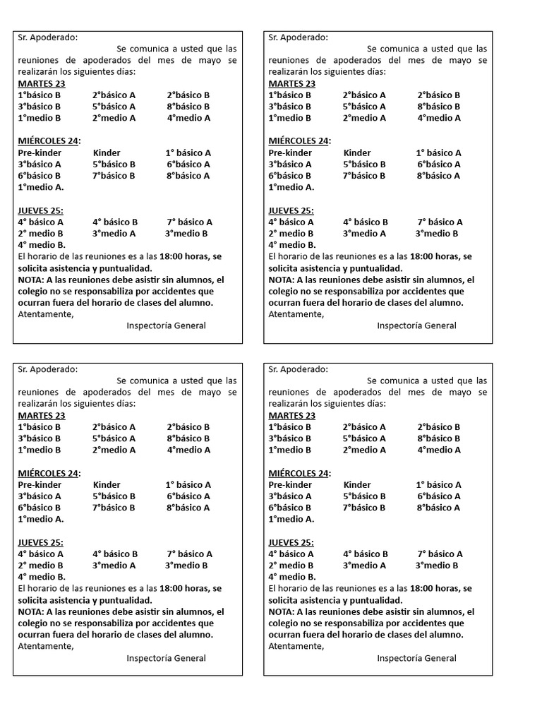 comunicacion reuniones apoderados | PDF