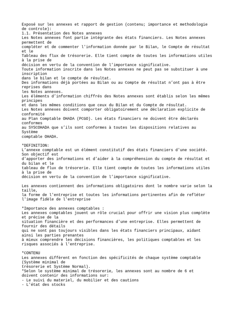 Importance des Annexes Comptables | PDF