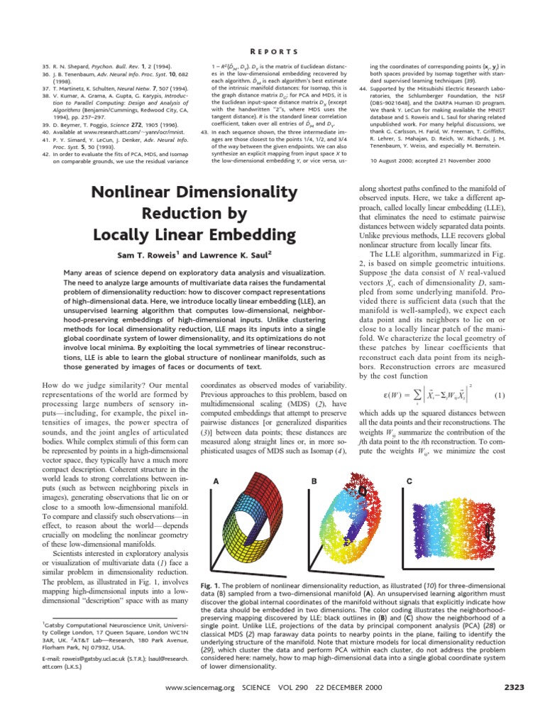 00science Saul Nonlinear Dimensionality Reduction | PDF | Eigenvalues ...