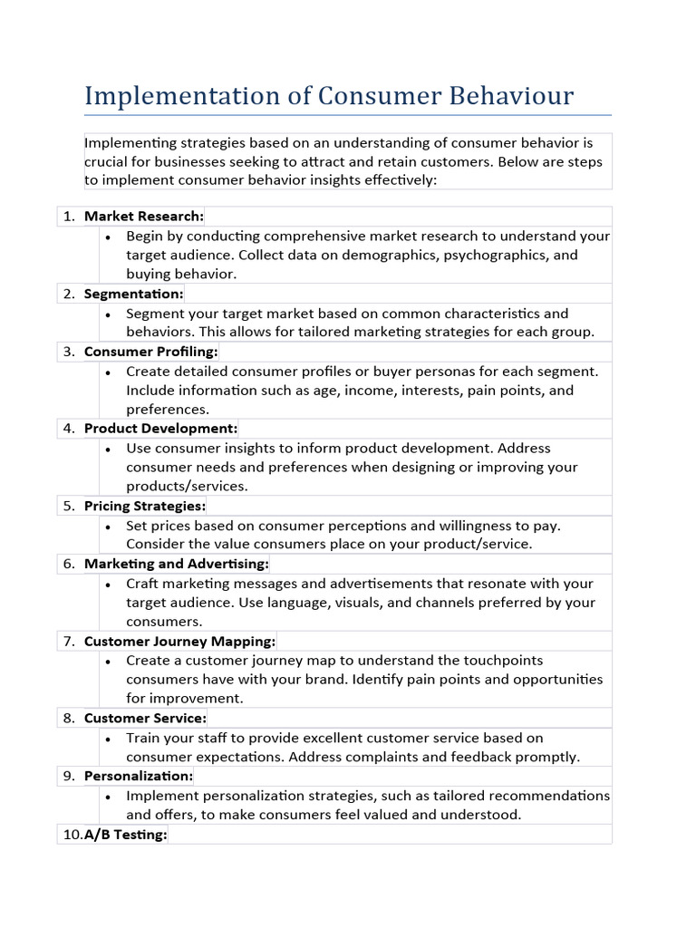 Implementation of Consumer Behaviour | PDF