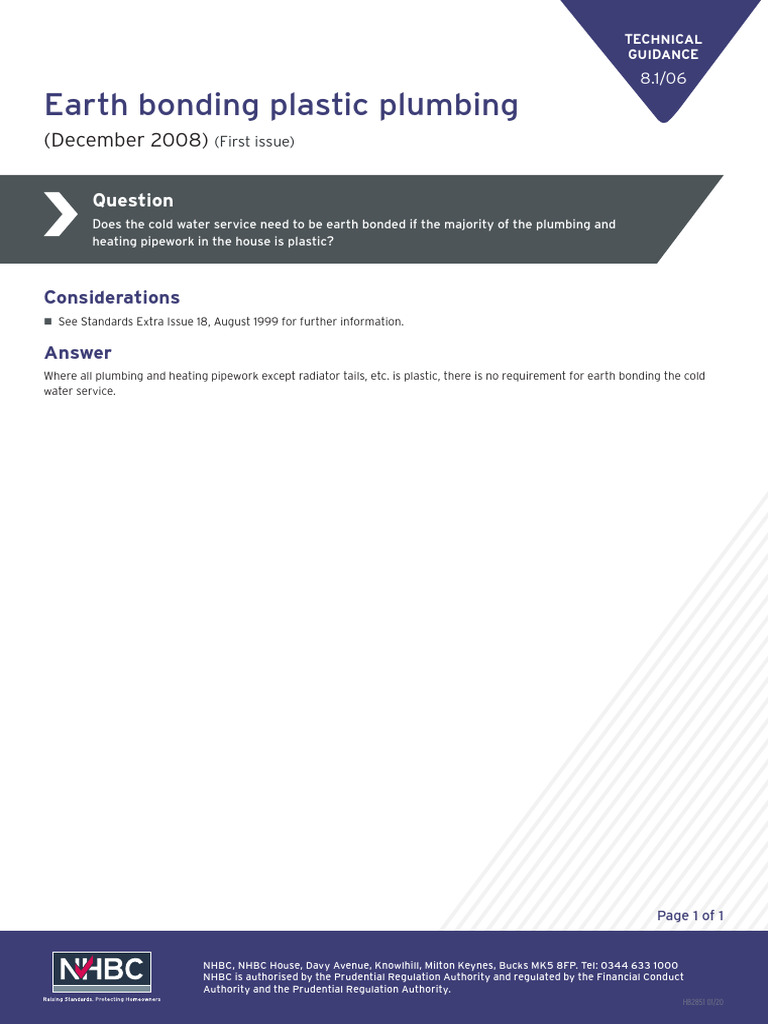 Earth Bonding Plastic Plumbing | PDF