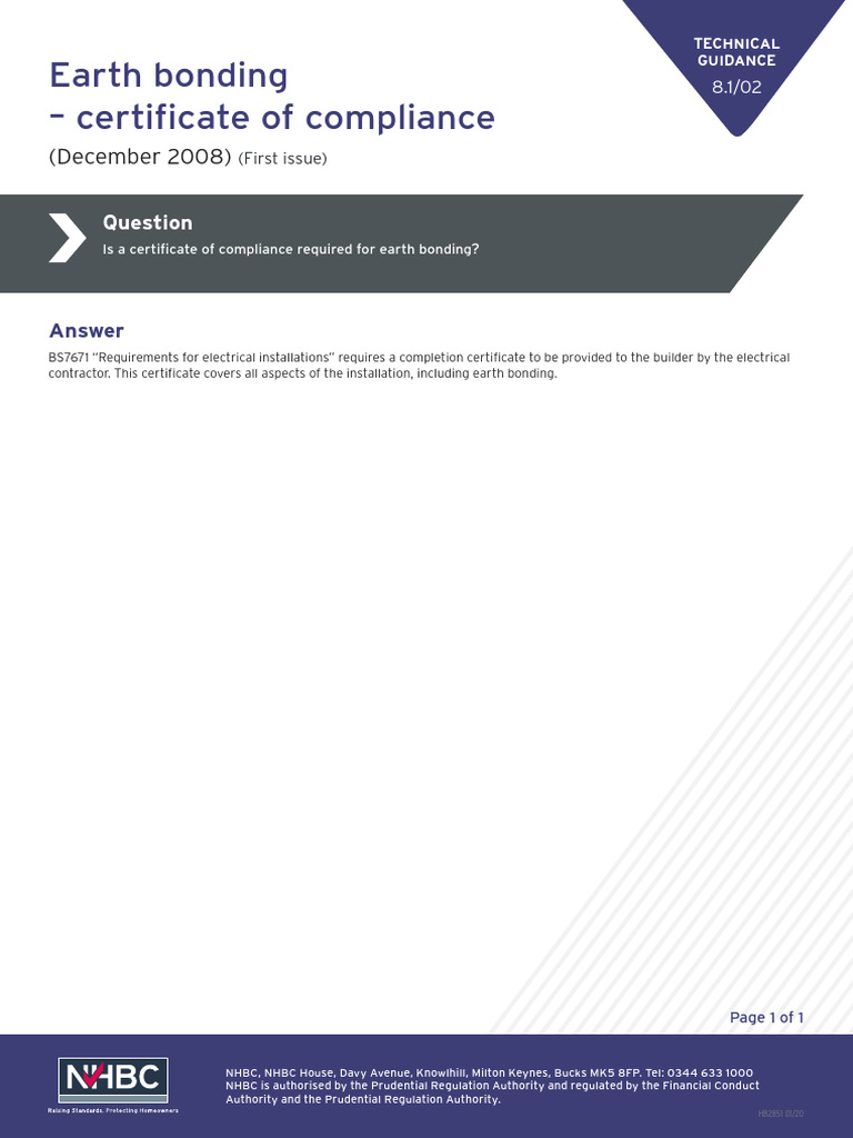 Earth Bonding - Certificate of Compliance | PDF