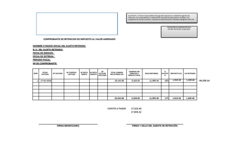 Formato de Retencion de Iva | PDF | Factura | Impuesto al valor agregado