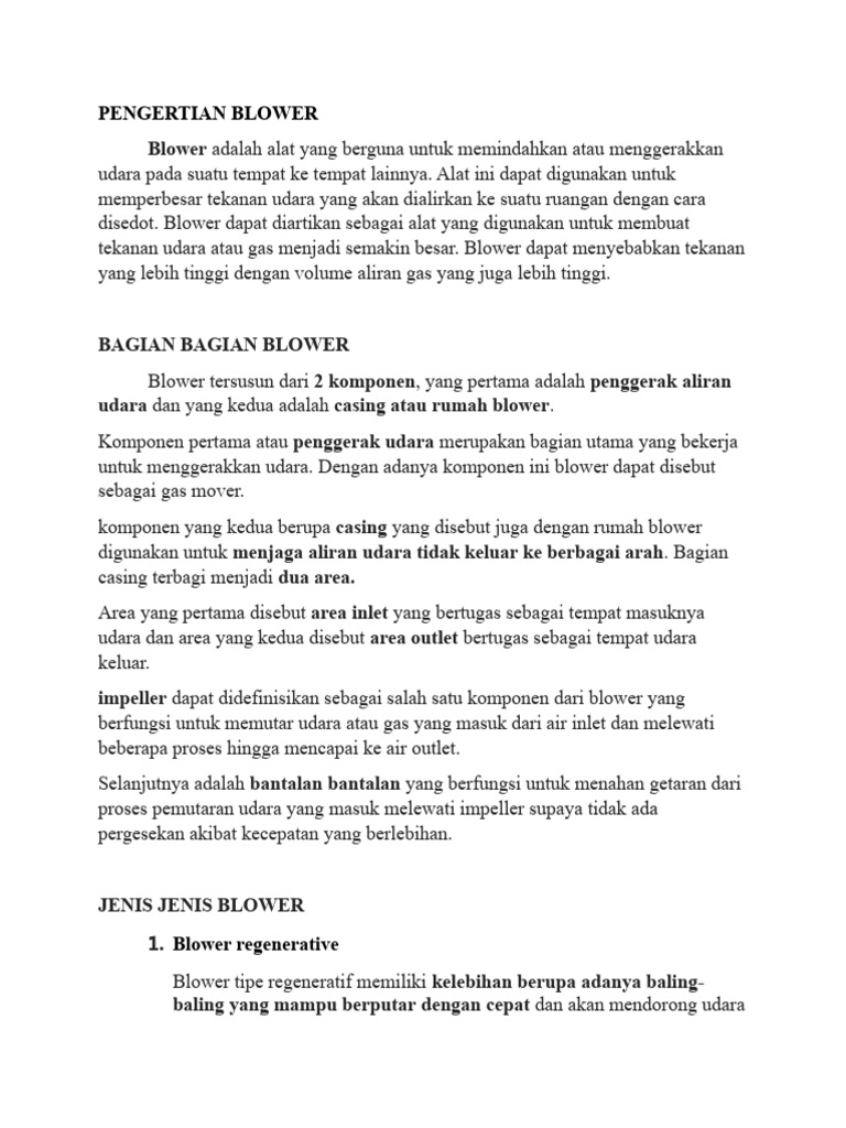 Pengertian dan Jenis-Jenis Blower | PDF