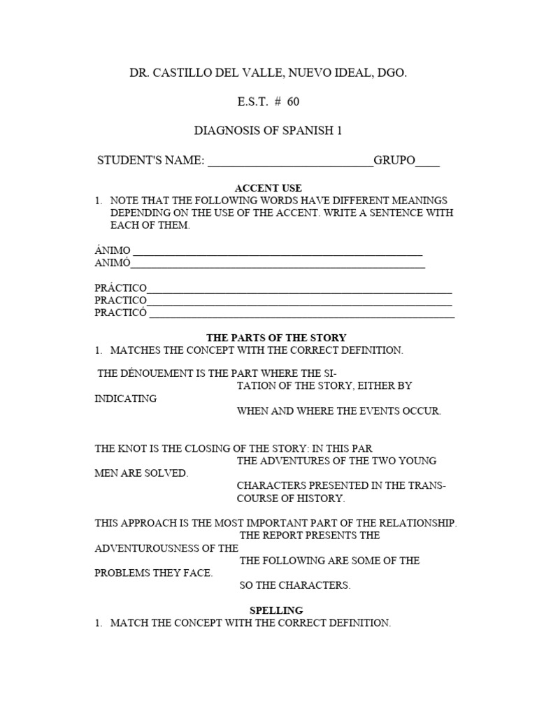 Spanish Language Diagnostic Test | PDF | Stress (Linguistics) | Languages