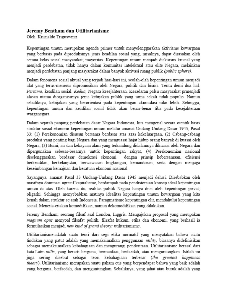 Jeremy Bentham Dan Utilitarianisme | PDF