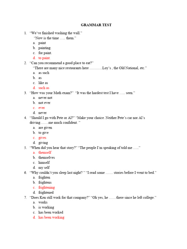 Grammar Test | PDF | Casserole | Baking
