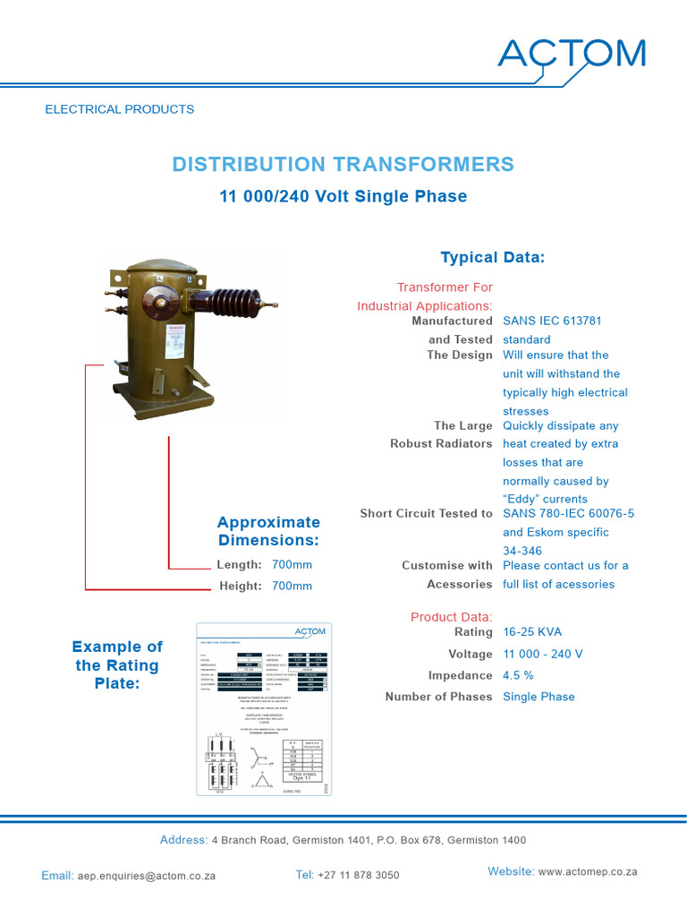 16-25 kVA 11000-240V Single Phase Transformer | PDF | Transformer | Electric Power Distribution