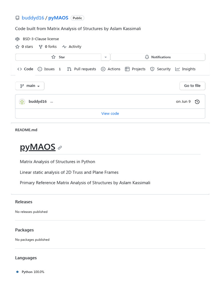 pyMAOS - Code Built From Matrix Analysis of Structures by Aslam ...