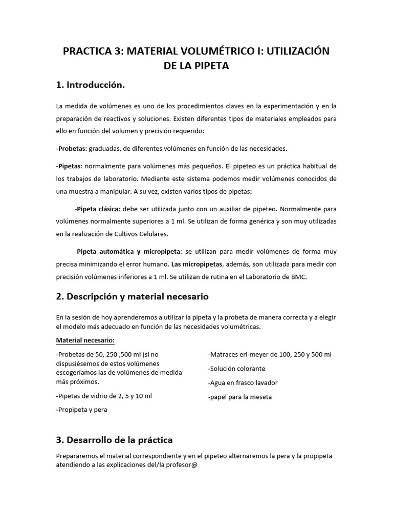 Practica 3 Material Volumetrico I Probeta y Pipeta | PDF | Química ...