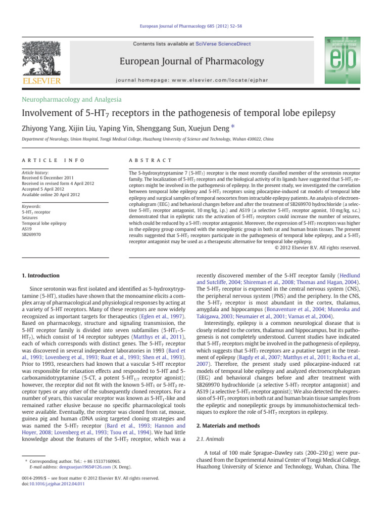 Involvement of 5-HT7 Receptors in The Pathogenesis of Temporal Lobe ...