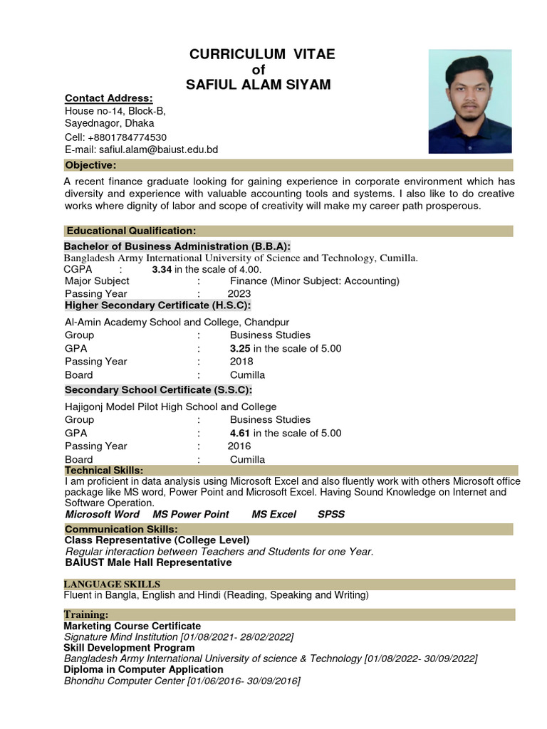 CV Safiul Alam.02 | PDF | College | Bangladesh