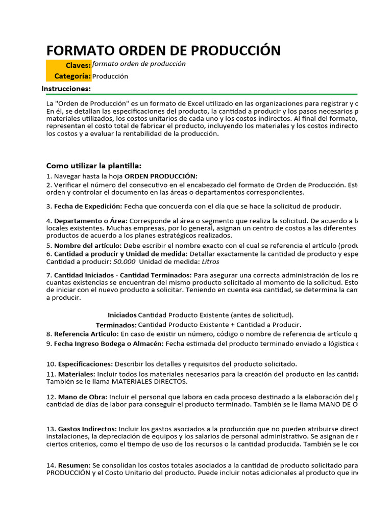 Formato Orden de Producción | PDF