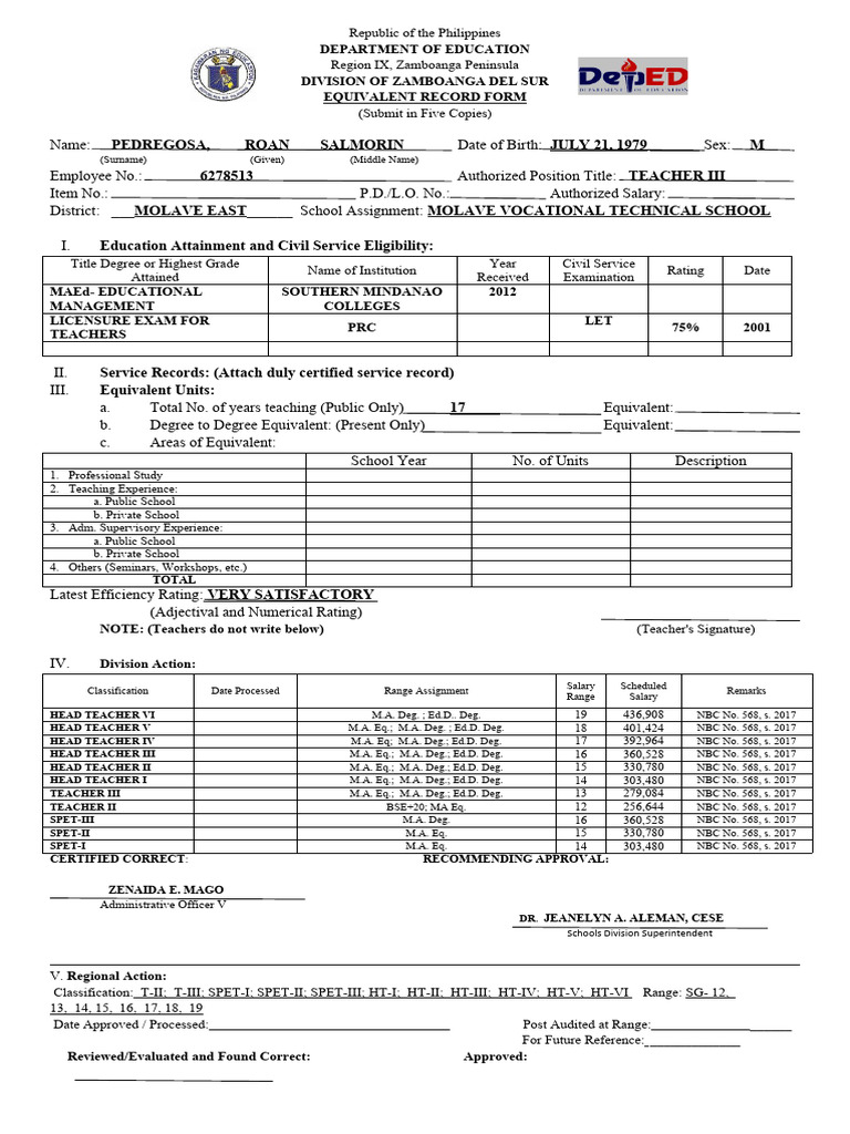 Equivalent Record Form | PDF