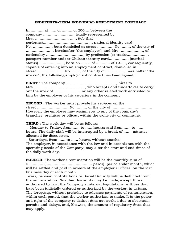Indefinite Term Individual Employment Contract | PDF | Welfare | Pension