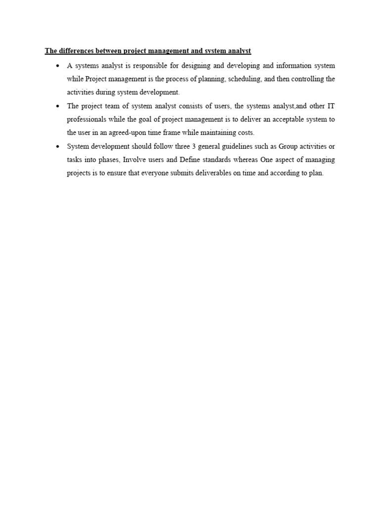 The Differences Between Project Management and System Analyst | PDF ...