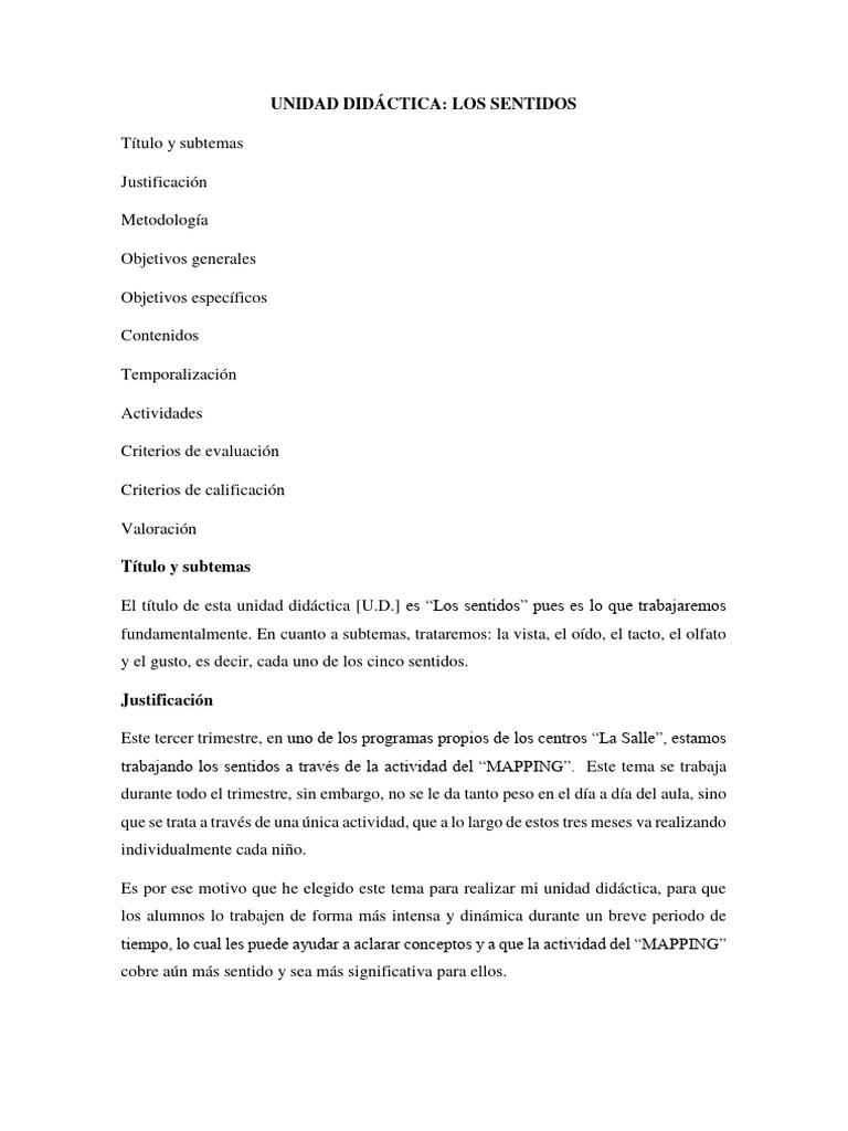 Unidad Didactica de Los Sentidos | PDF