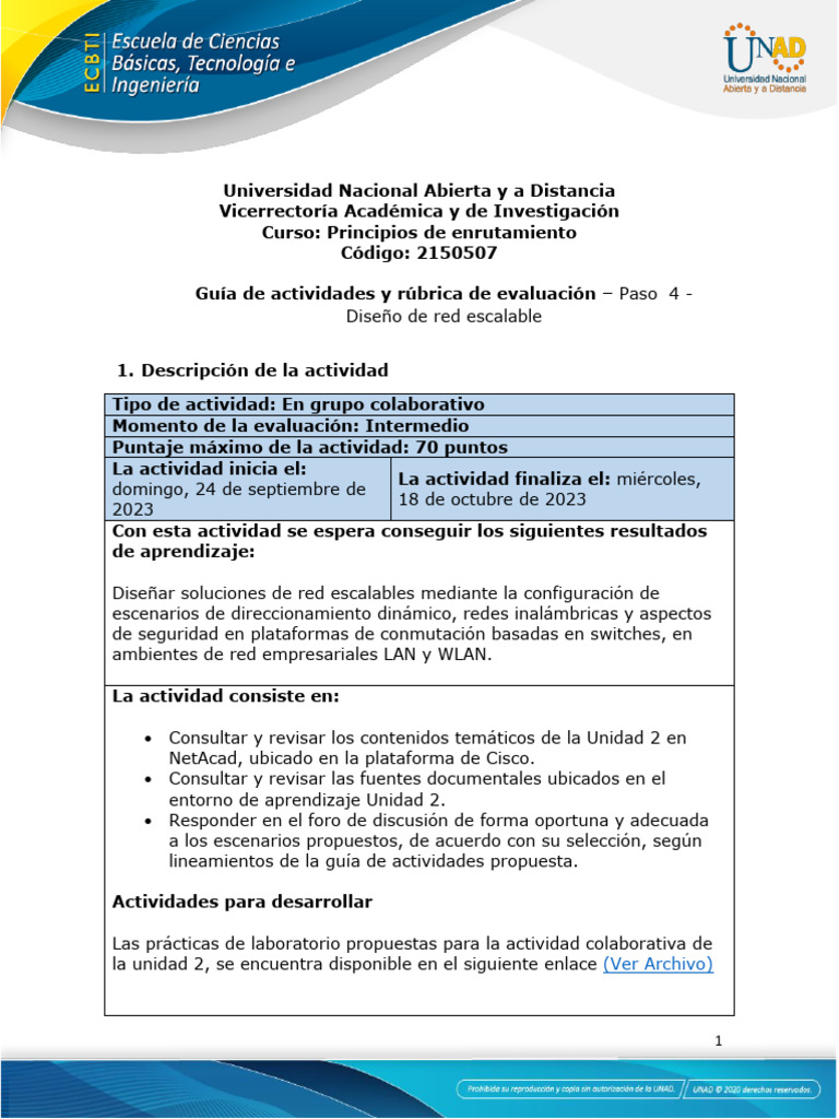 Guia de Actividades y Rúbrica de Evaluación - Paso 4 - Diseño de Red ...