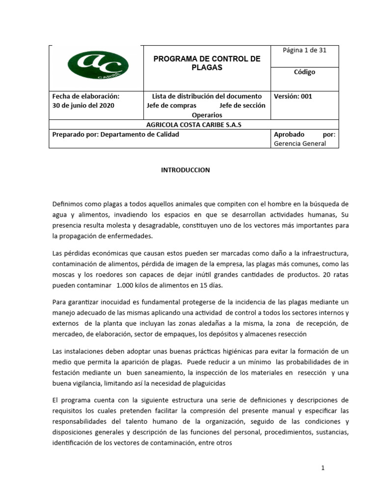 PROGRAMA DE control de plagas (1) | PDF | Pesticida | Plaga (organismo)