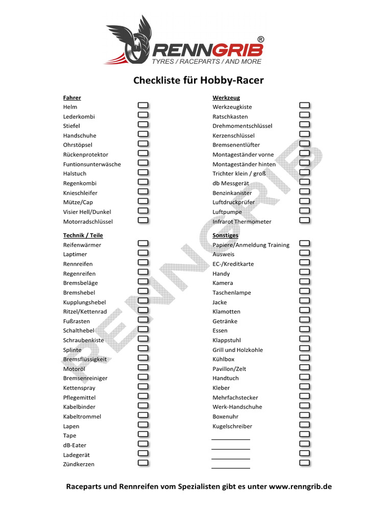 Checkliste Fuer Hobby-Racer 2016 | PDF