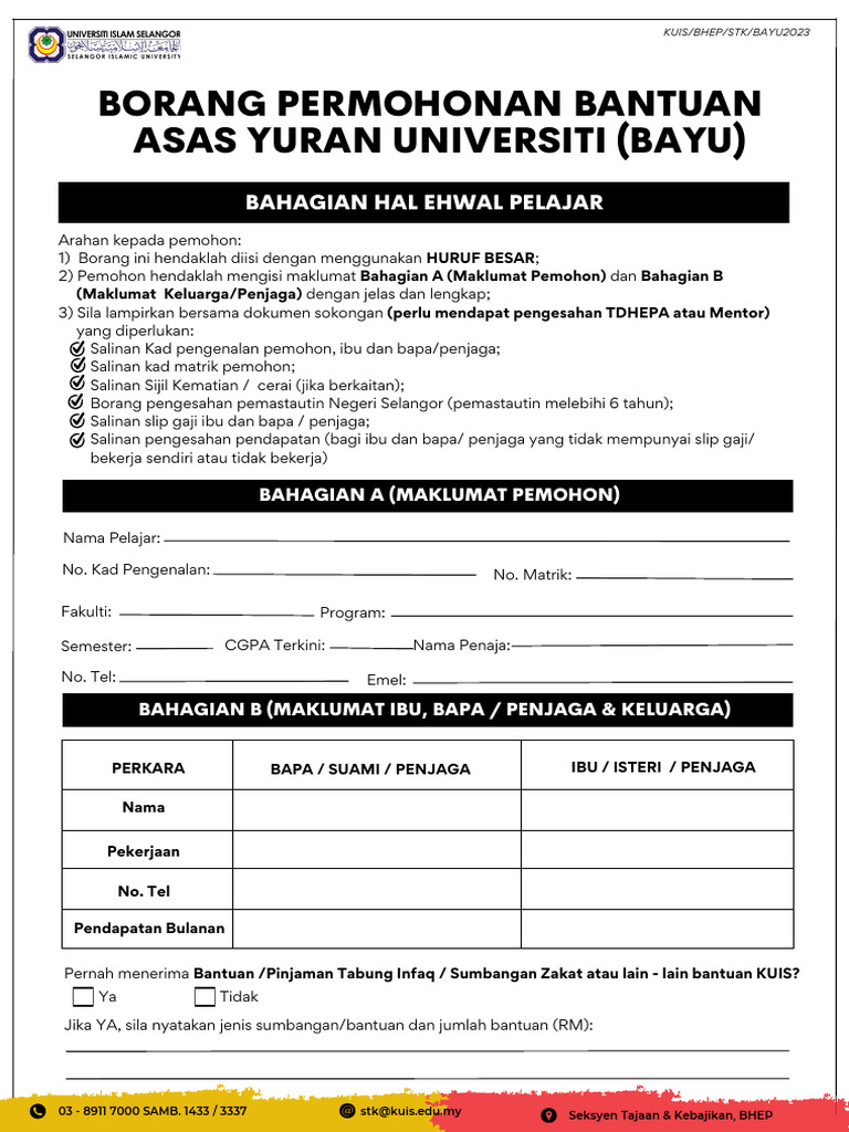 Borang Permohonan (BAYU - UIS) | PDF