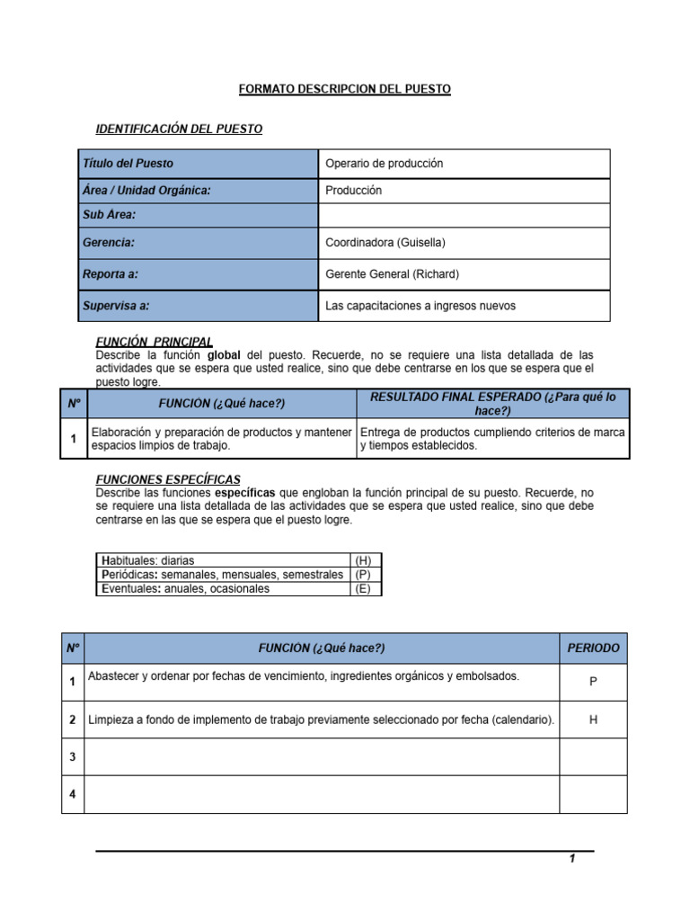 S2 - FORMATO DE DESCRIPCION DE PUESTO (Descargar) 1 | PDF