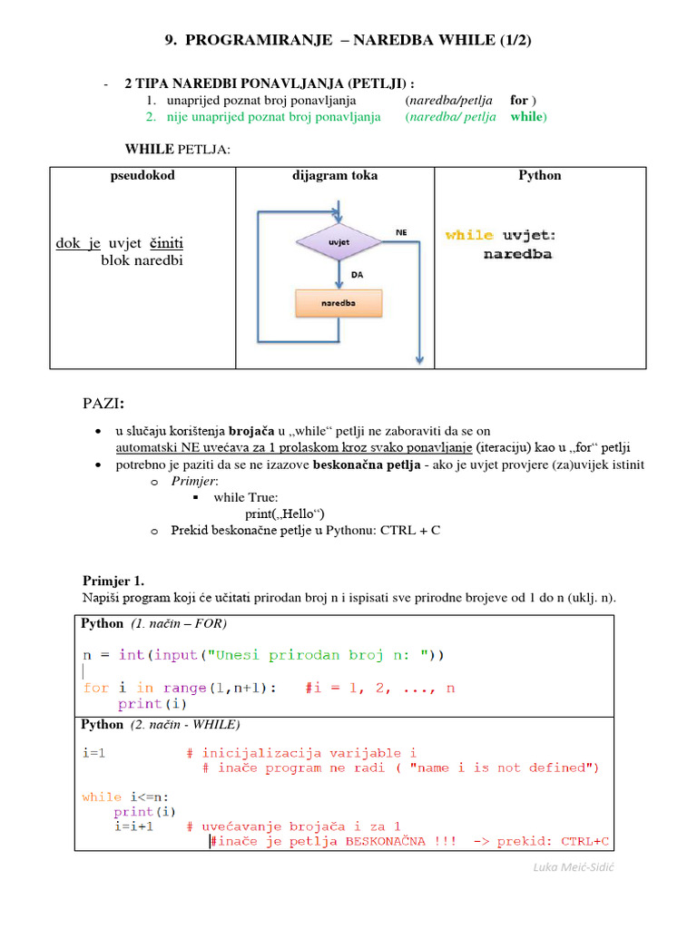 Programiranje - WHILE (1 - 2) | PDF