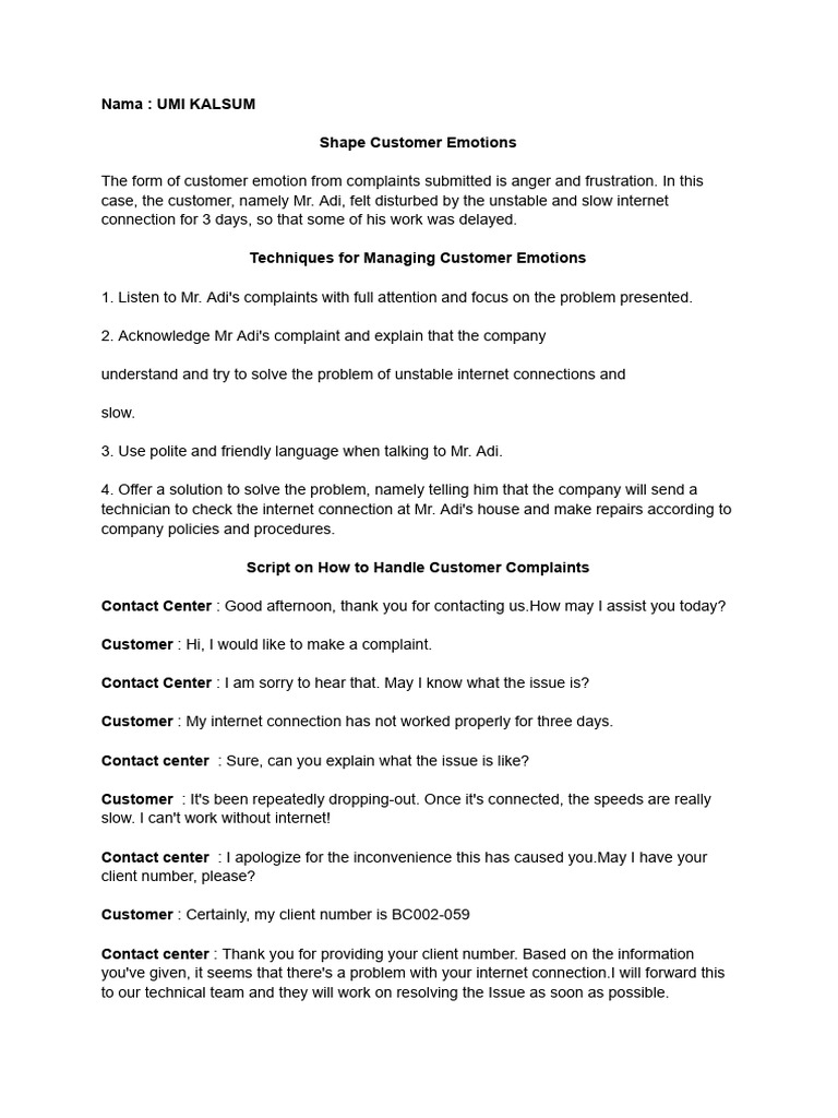 Script On How To Handle Customer Complaints Pdf 