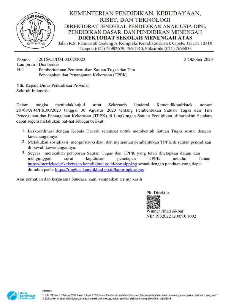 Surat Pemberitahuan Satgas Dan TPPPK | PDF Surat Pemberitahuan Satgas Dan TPPPK | PDF