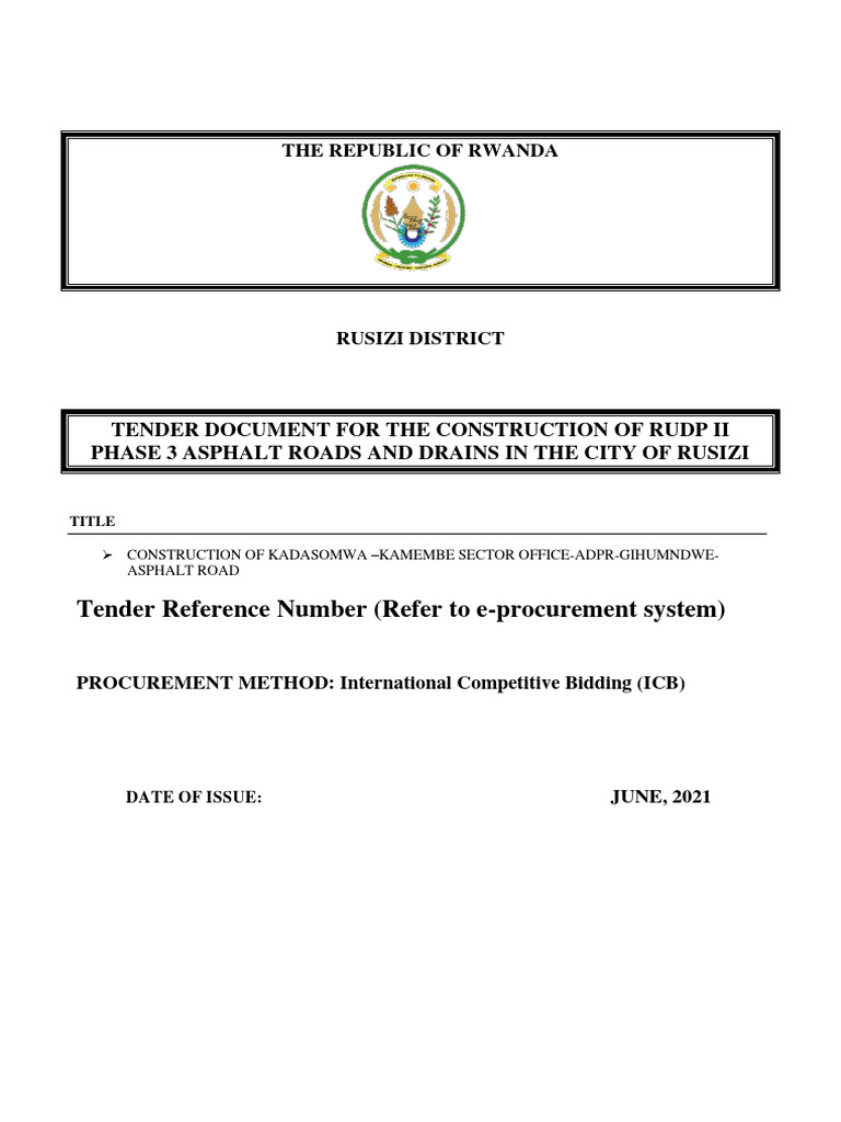 Final RUDP II - Phase 3 Road Tender Document For Rusizi | PDF