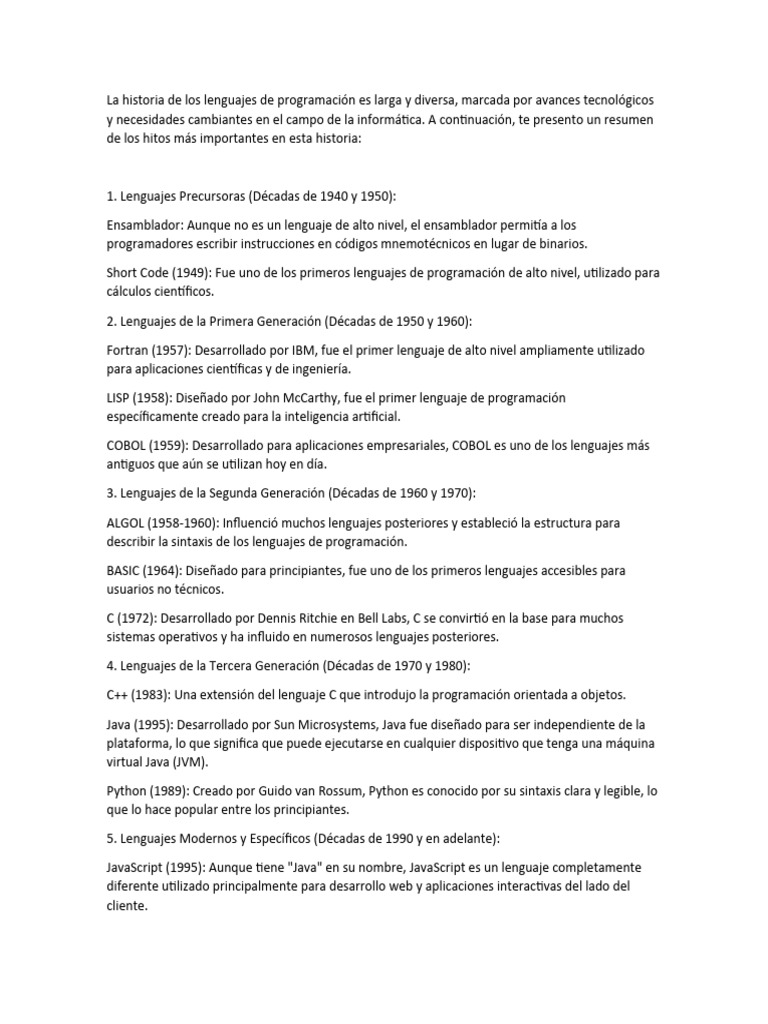Leguajes de Programacion Historia | PDF
