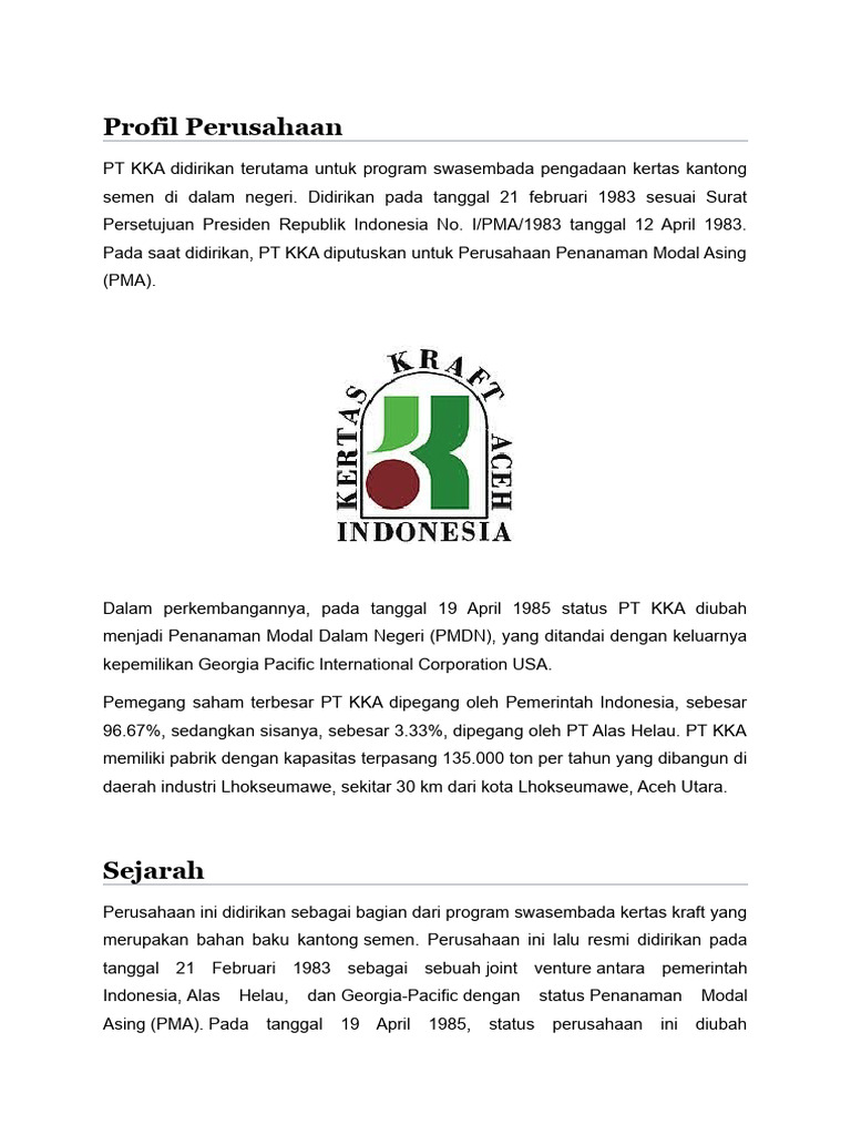 Profil PT KKA: Sejarah dan Produksi Kertas | PDF