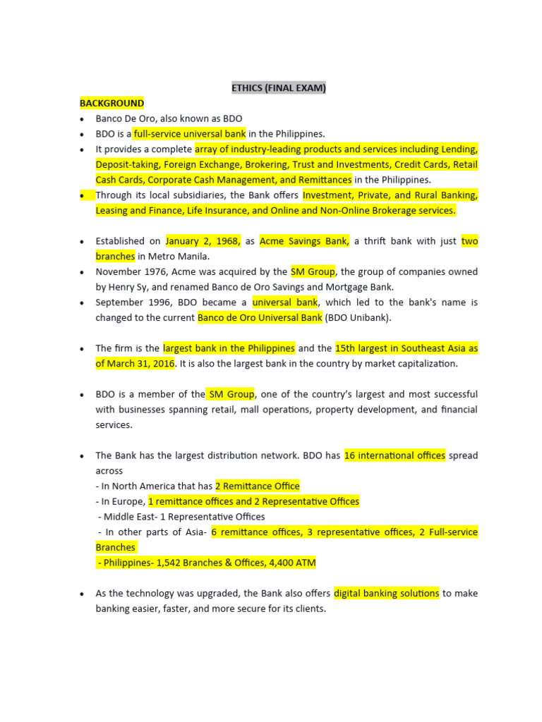 Ethics Final Exam | PDF | Banking | Financial Services