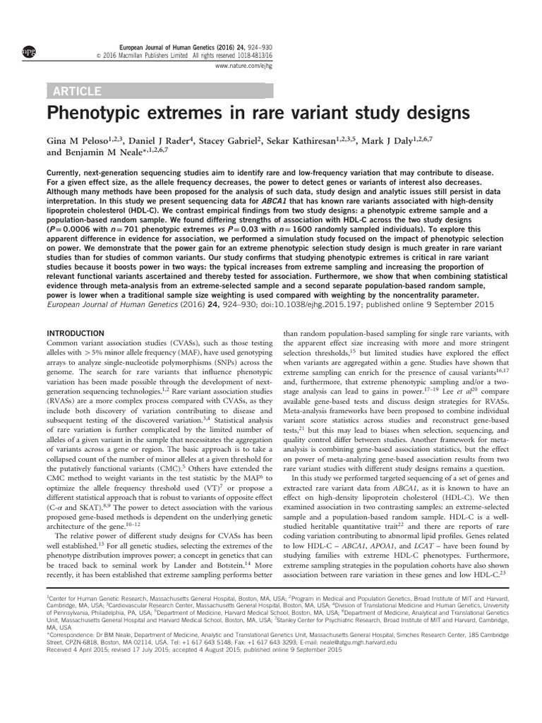 Phenotypic Extremes in Rare Variant Study Designs | PDF Phenotypic Extremes in Rare Variant Study Designs | PDF
