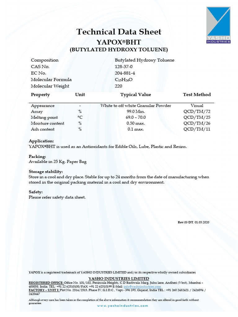 Technical Data Sheet: Yapox BHT | PDF
