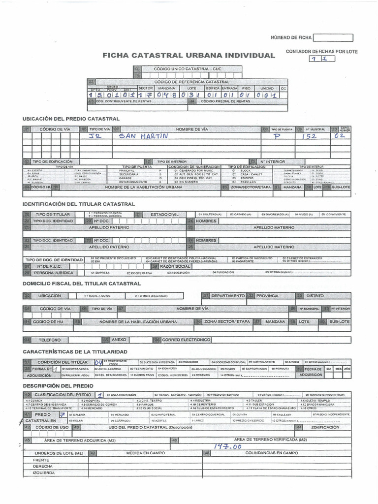 Llenado Ficha Catastral | PDF