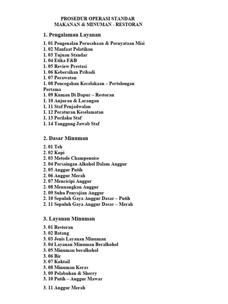 7.08 Prosedur Operasional Standar Restoran, 231 Hal | PDF