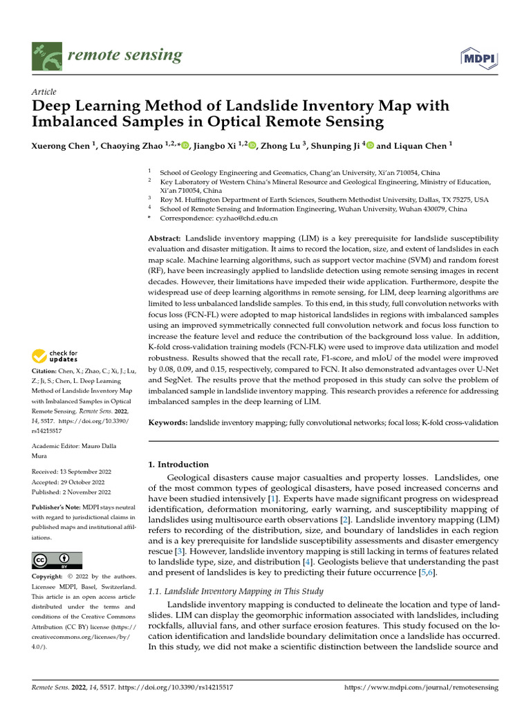 Deep Learning Method of Landslide Inventory Map With Imbalanced Samples ... Deep Learning Method of Landslide Inventory Map With Imbalanced Samples ...