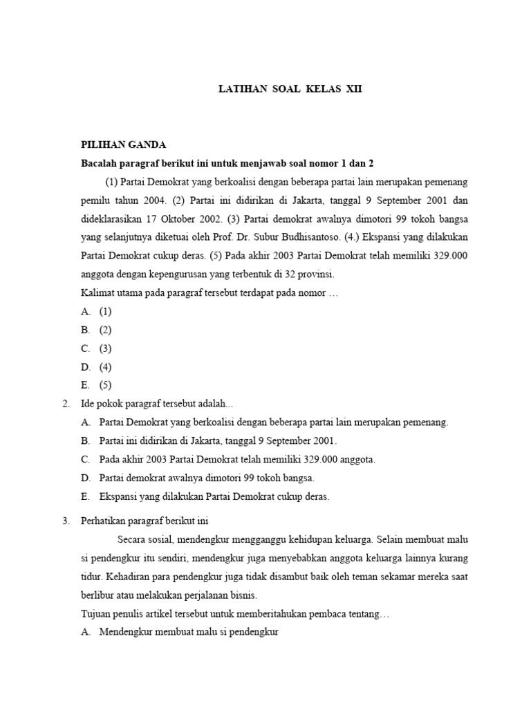 LATIHAN SOAL KELAS XII 2022 | PDF