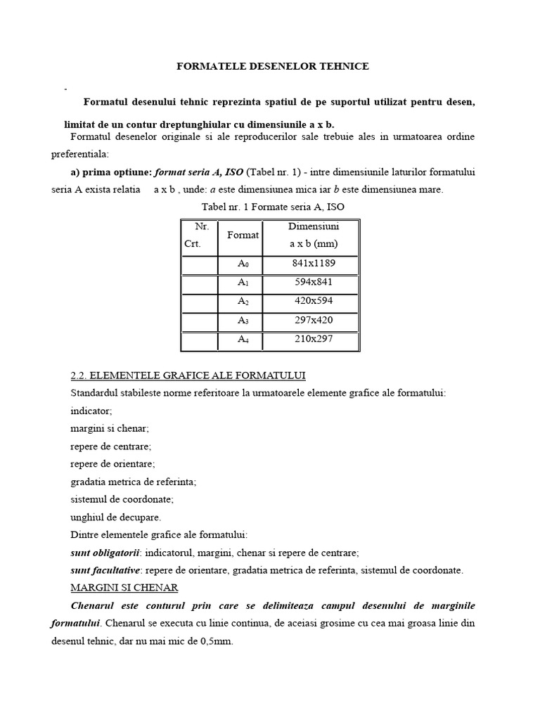 Fișă - FORMATELE DESENELOR TEHNICE | PDF