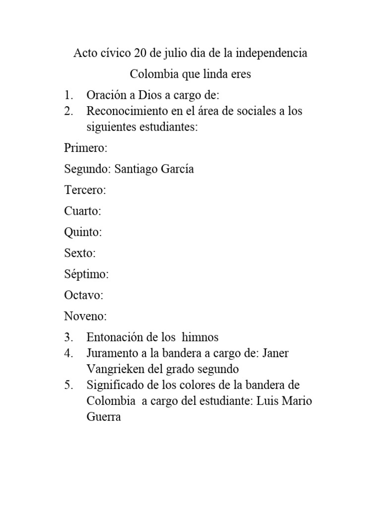 Acto Cívico 20 de Julio Dia de La Independencia[1] | PDF