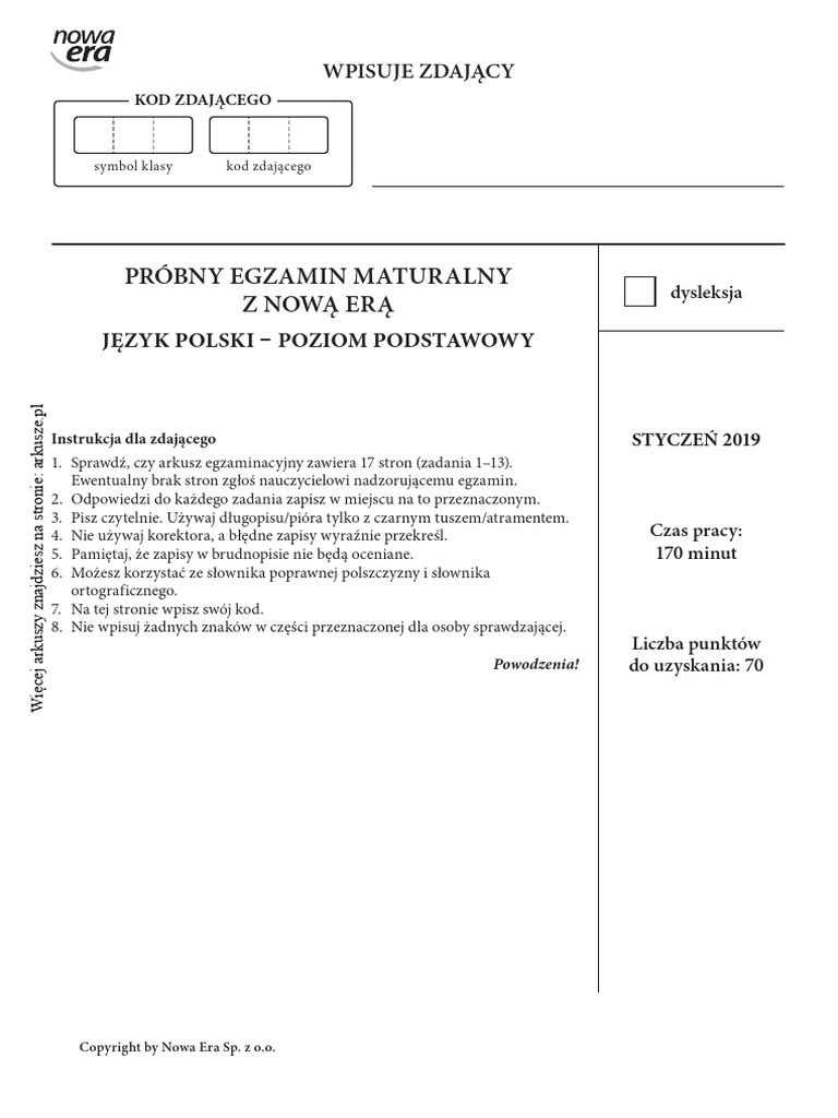Jezyk Polski 2019 Nowa Era Probna Podstawowa | PDF