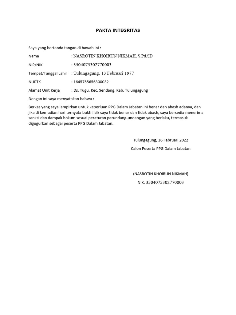 PAKTA INTEGRITAS | PDF