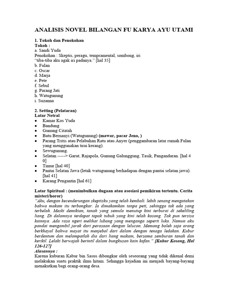 Analisis Novel Bilangan Fu Karya Ayu Utami | PDF
