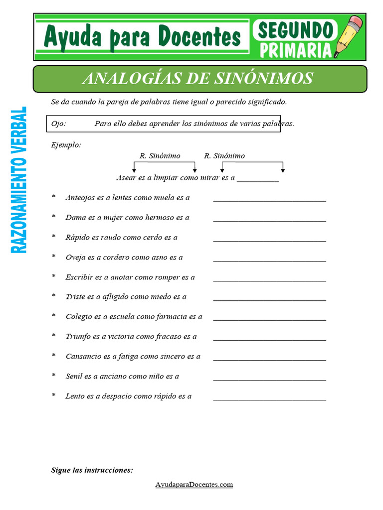 Ejercicios de Sinónimos y Analogías | PDF