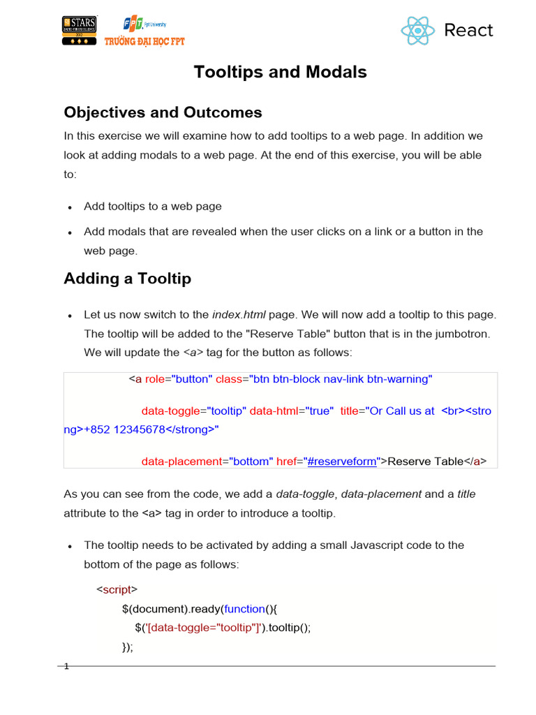 Exercise 16 - Tooltips and Modals | PDF