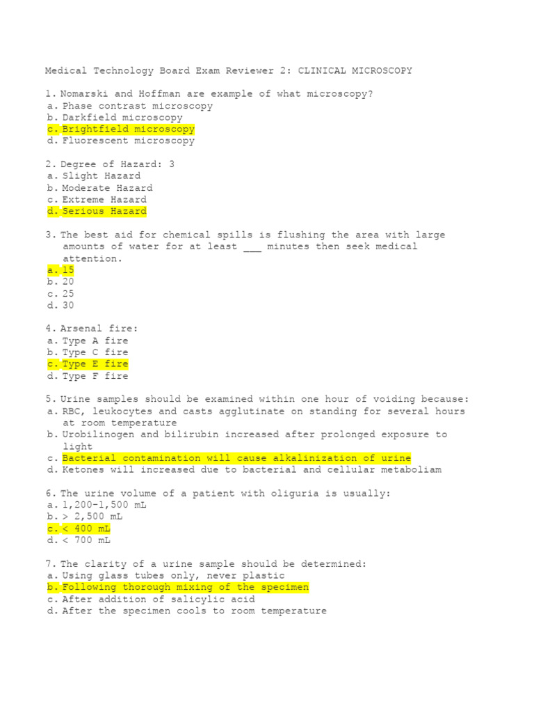 Clinical Microscopy Exam Reviewer | PDF
