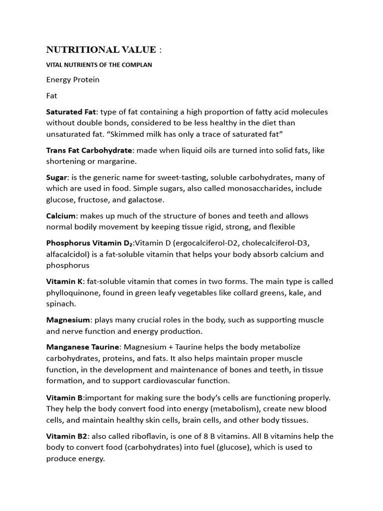 Nutritional Value PDF